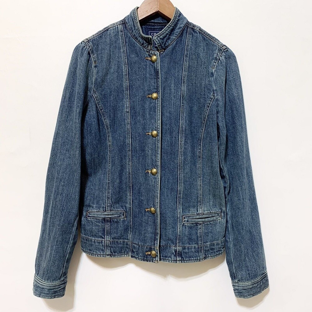 Chaps Military Style Denim Jacket Button Front Long S… - Gem